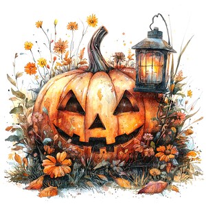 10 Halloween Pumpkin Clipart, Lantern Clipart, Printable Watercolor ...