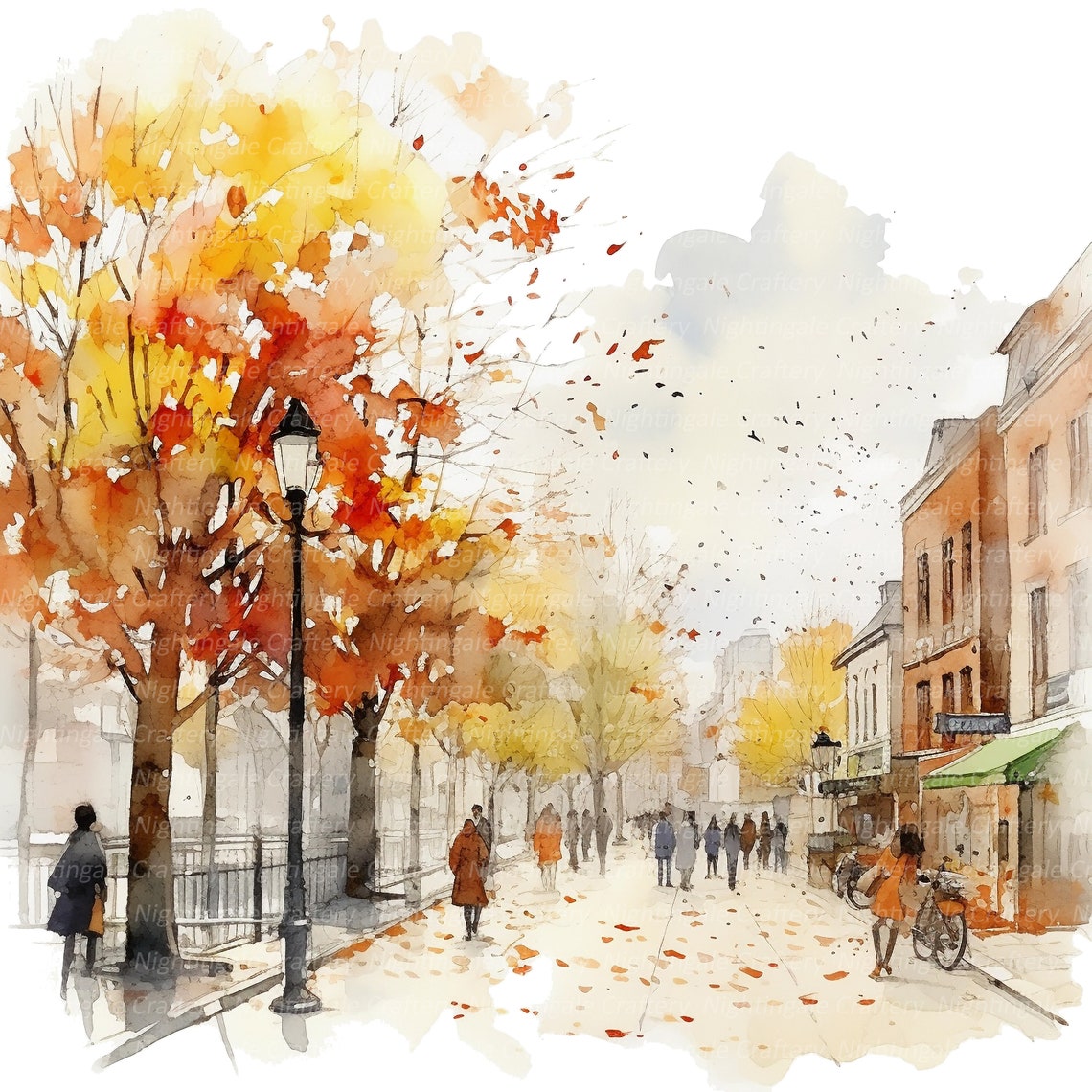 12 Autumn Street Clipart Autumn Clipart Printable Watercolor - Etsy
