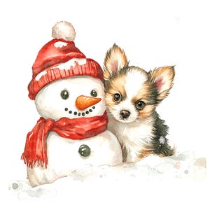 10 Puppy and Snowman Clipart, Winter Puppy, Printable Watercolor ...
