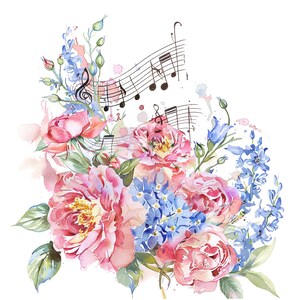 12 Floral Music Notes Clipart Set 2, Music Clipart, Printable ...