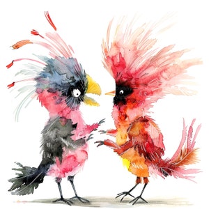 12 Whimsical Birds Clipart, Two Birds, Digital Clipart, Watercolor ...