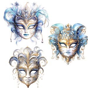 14 Carnival Mask Clipart, Venice Mask Festival, Printable Watercolor ...