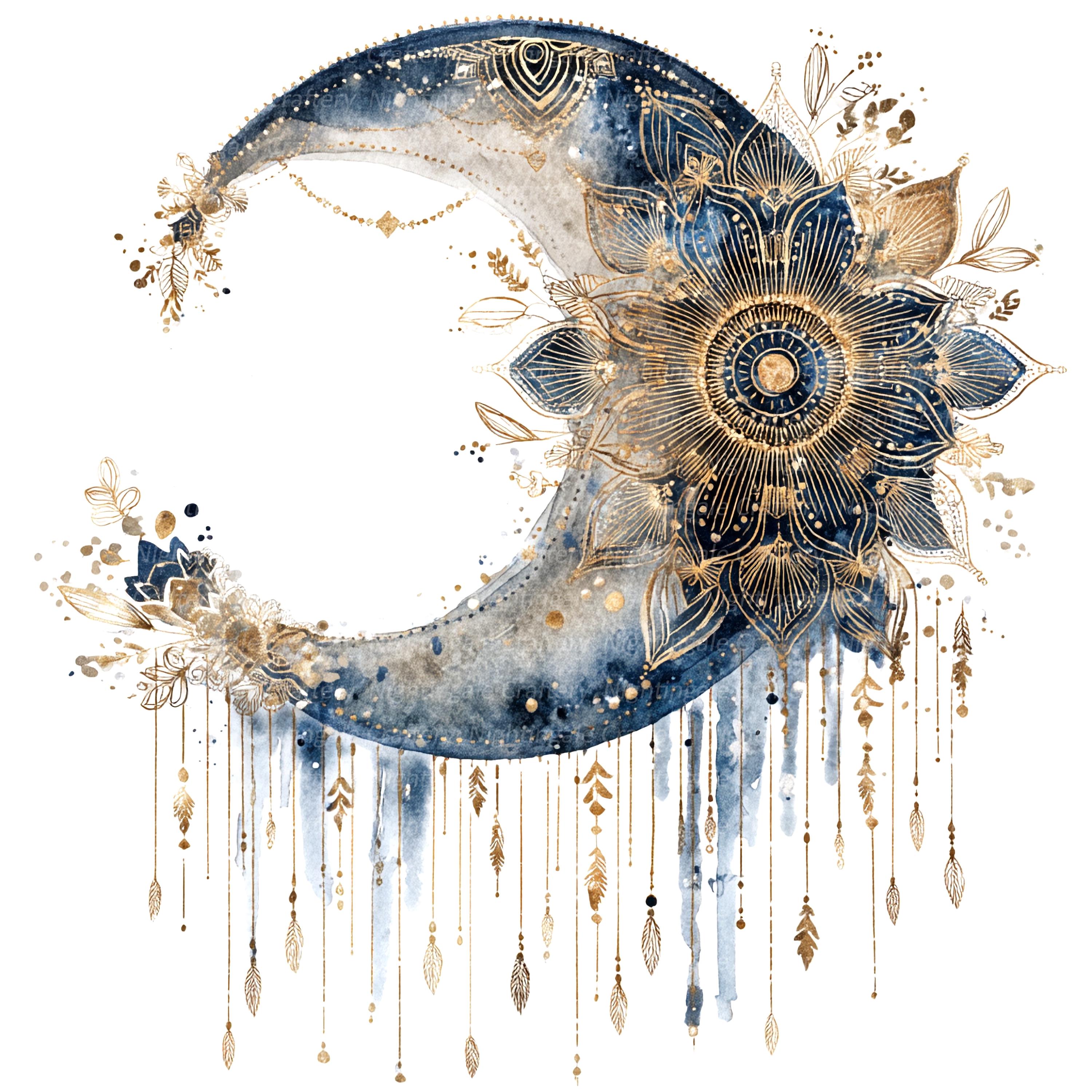 8 Moon Wall Art, Abstract Moon Design, Printable Watercolor Clipart ...
