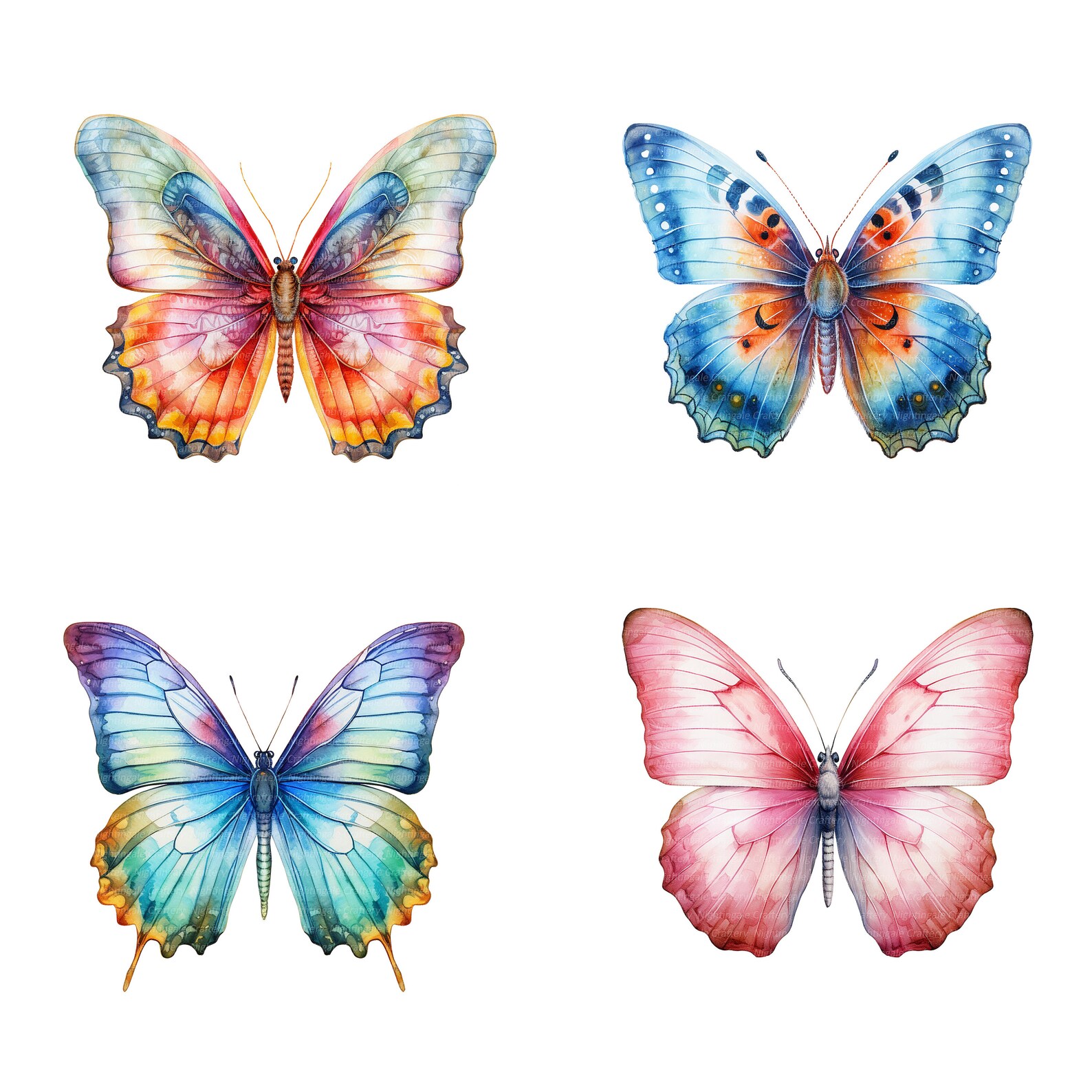 20 Colorful Butterfly Clipart, Printable Watercolor Clipart, High ...