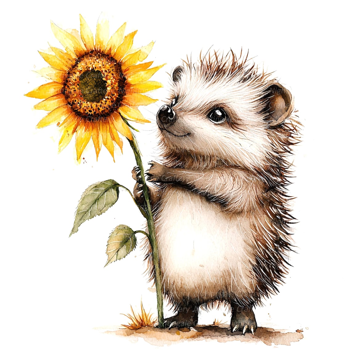 12 Hedgehog Sunflower Clipart, Cartoon Hedgehog, Printable Watercolor ...