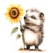 12 Hedgehog Sunflower Clipart, Cartoon Hedgehog, Printable Watercolor ...