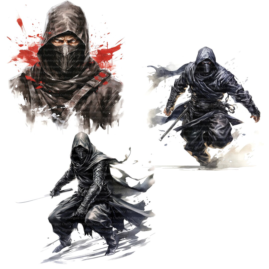 14 Japan Ninja Clipart, Ninja Poster, Printable Watercolor Clipart ...