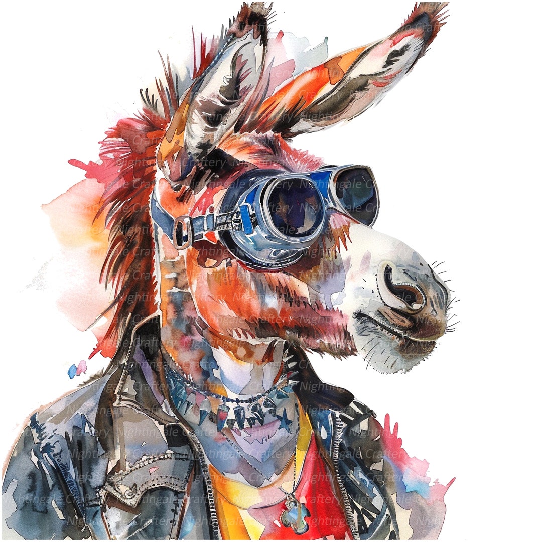 12 Donkey Punk Clipart, Punk Rock Clipart, Printable Watercolor Clipart ...