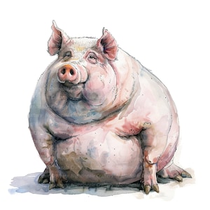12 Fat Pig Clipart, Big Pig, Printable Watercolor Clipart, High Quality ...