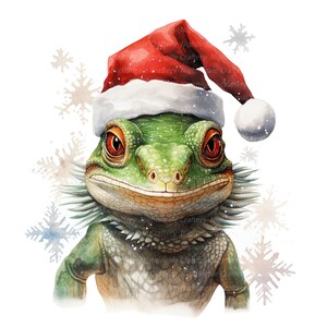 12 Lizard With Santa Hat Clipart, Grumpy Lizard, Printable Watercolor ...