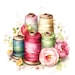 14 Vintage Spools of Thread Clipart, Floral, Printable Watercolor ...