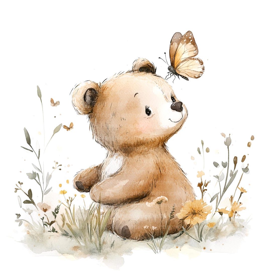 8 Nursery Teddy Bear Clipart, Nursery Teddy, Printable Watercolor ...