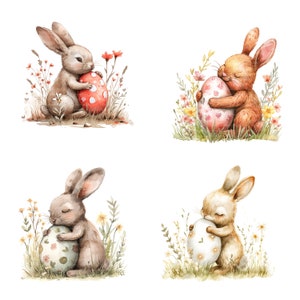 16 Easter Bunny and Egg Clipart, Easter Clipart, Printable Watercolor ...