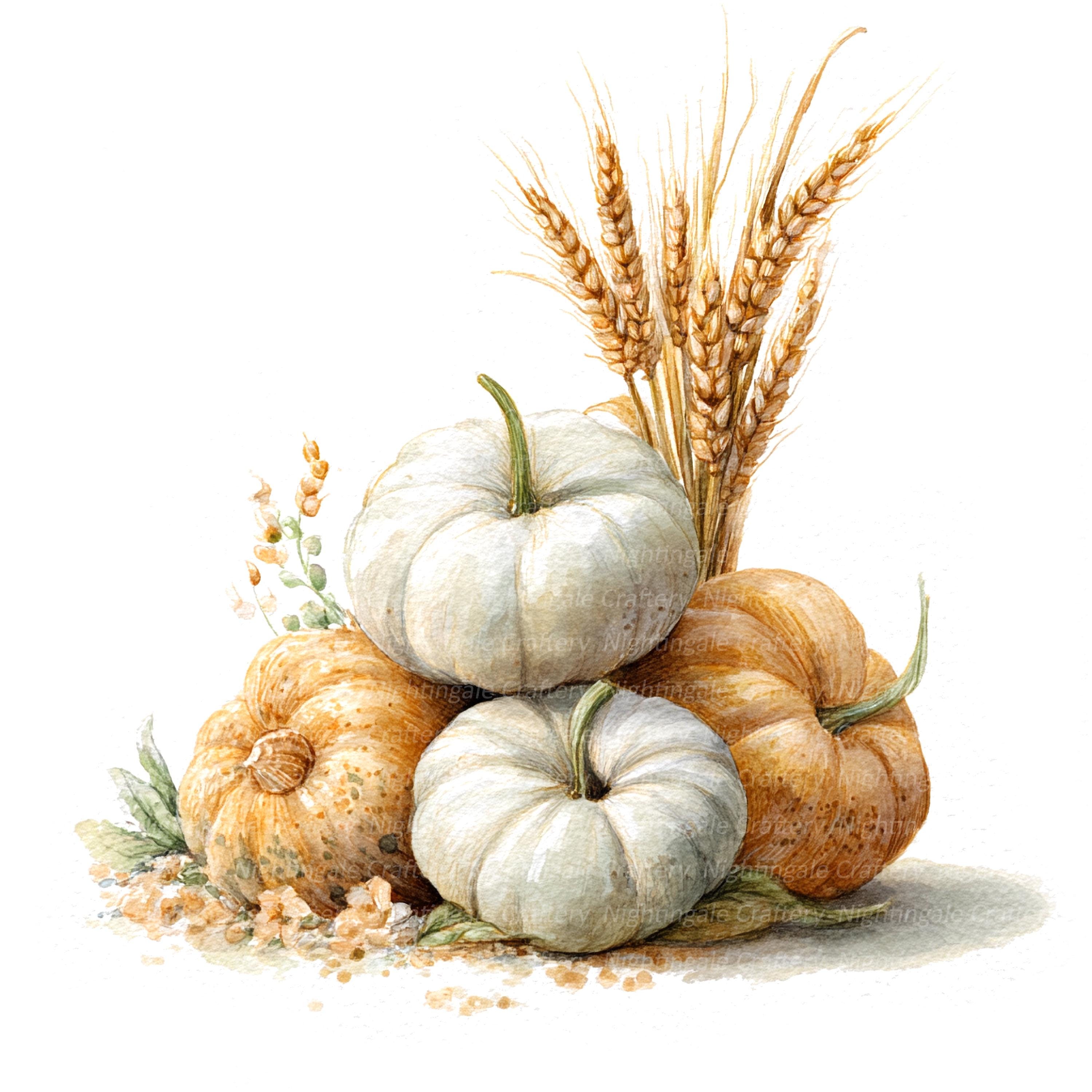 9 Boho Autumn Wall Art, Pumpkin Clipart, Digital Clipart, Watercolor ...