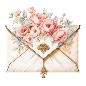 10 Vintage Floral Envelope Clipart, Shabby Chic, Printable Watercolor ...