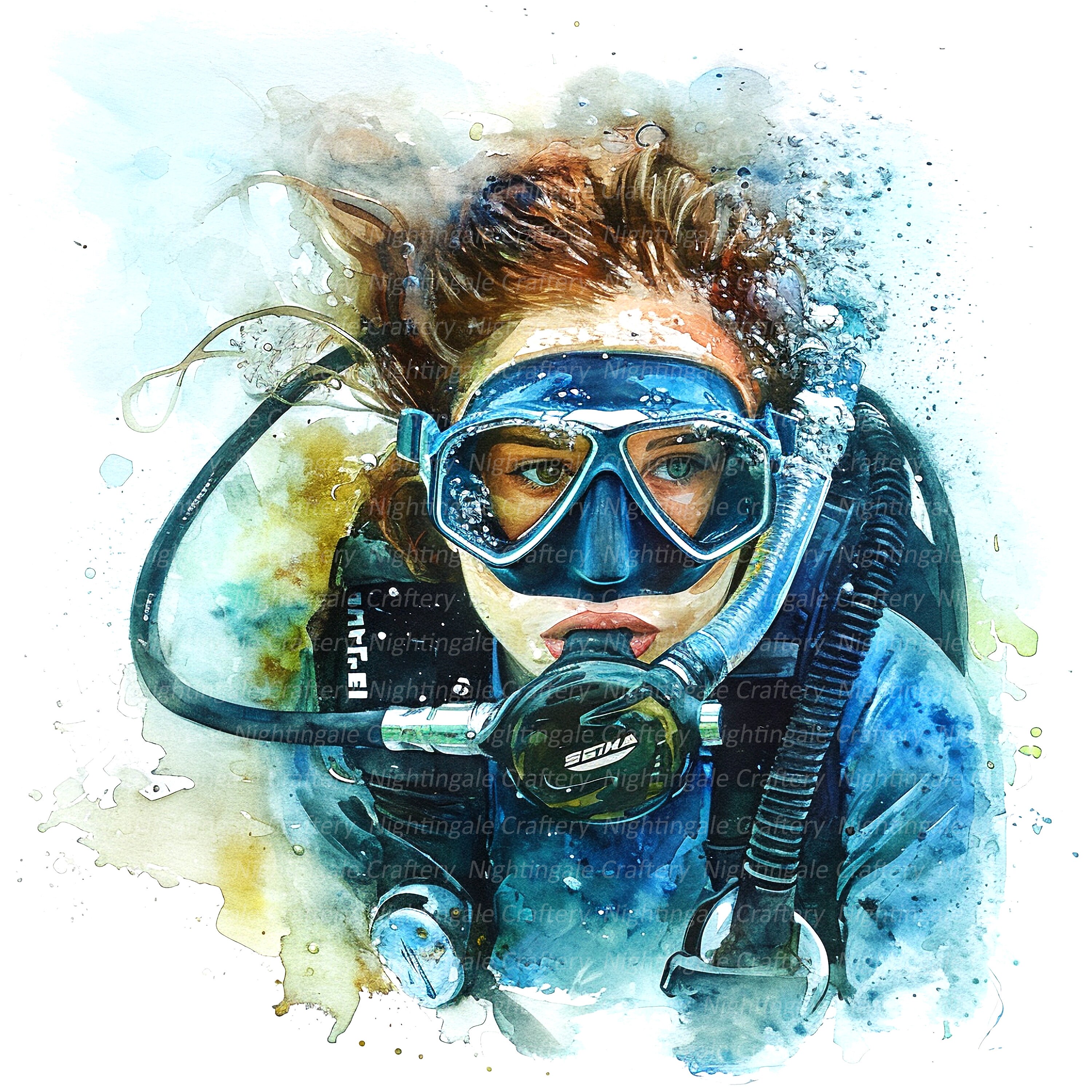 10 Woman Diving Clipart, Scuba Diving Clipart, Printable Watercolor ...