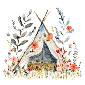 12 Floral Tent Clipart, Boho Tent Clipart, Printable Watercolor Clipart ...