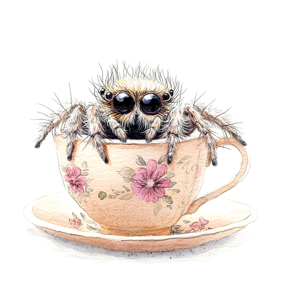 9 Spider and Tea Cup Clipart, Cute Spider, Printable Watercolor Clipart ...