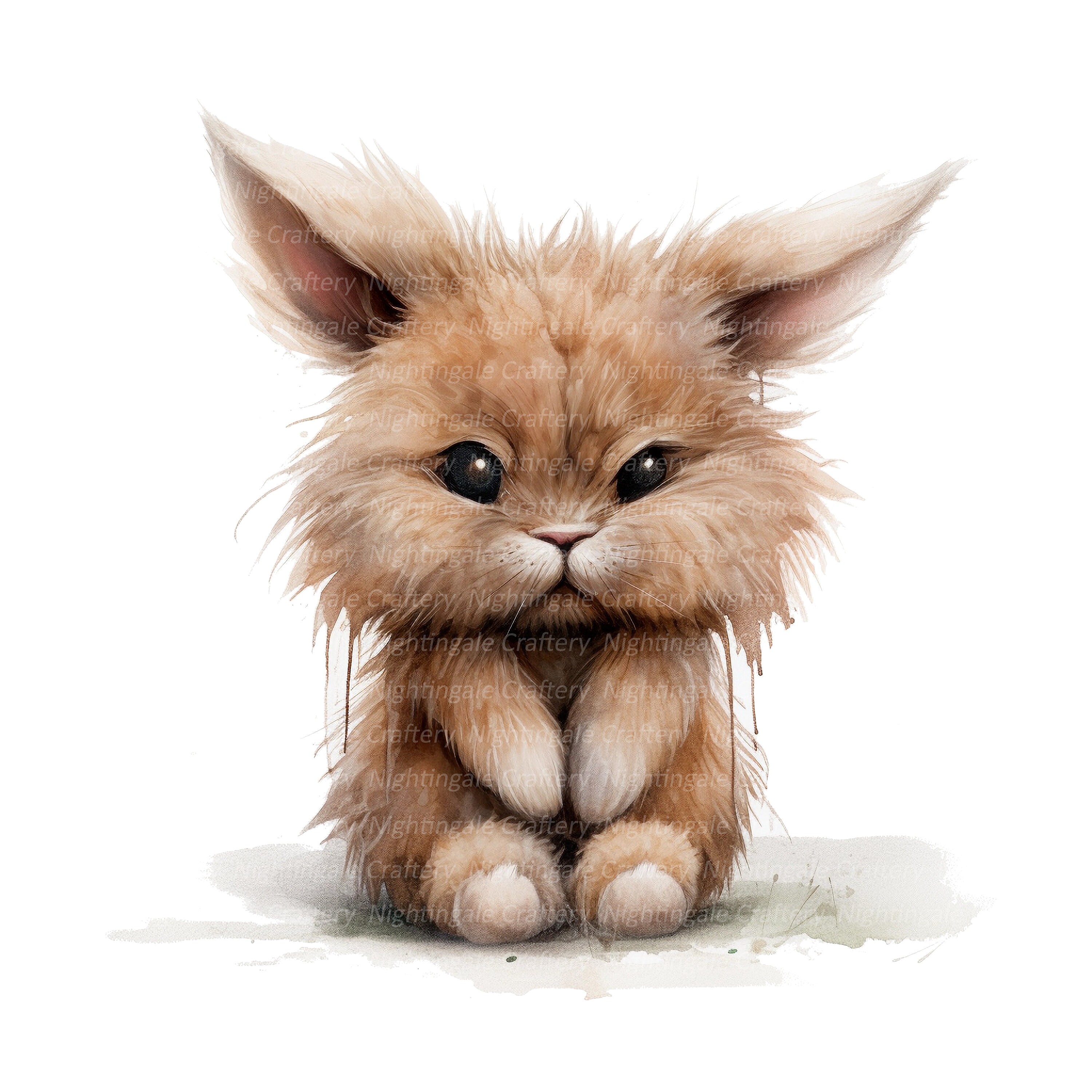 Grumpy Bunny Clipart, Fluffy Rabbit Clipart, Printable Watercolor ...