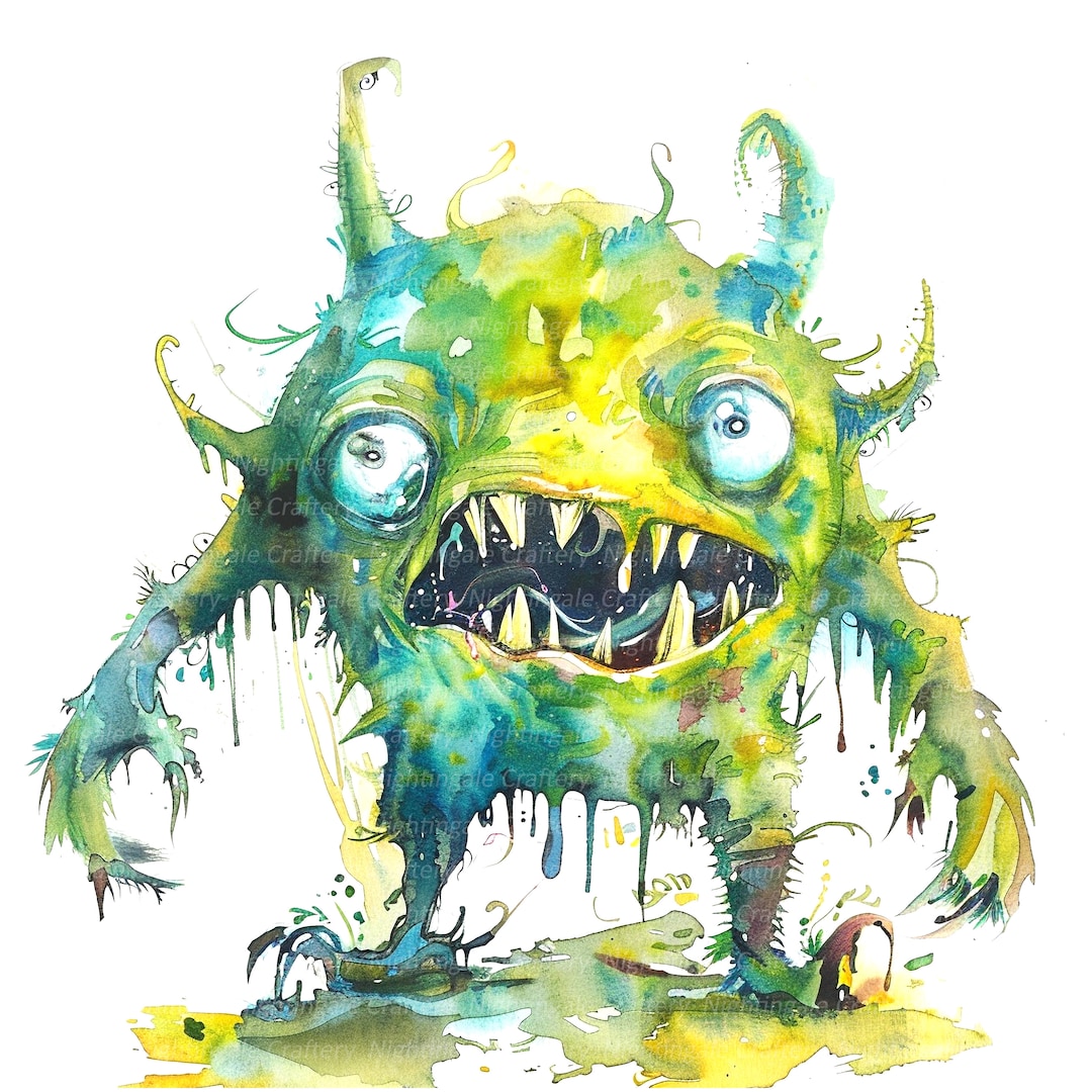 10 Mutant Monster Clipart, Halloween, Printable Watercolor Clipart ...