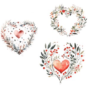 14 Christmas Decor Clipart, Floral Heart, Printable Watercolor Clipart ...