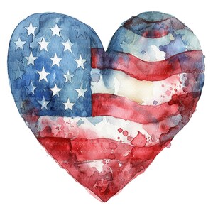 10 USA Flag Heart Clipart, USA Flag Clipart, Printable Watercolor ...