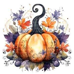 12 Dark Boho Pumpkin Clipart, Halloween, Printable Watercolor Clipart ...