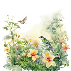 10 Floral Birds in Garden Clipart, Printable Watercolor Clipart, High ...