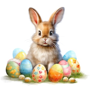 10 Easter Bunny Clipart, Rabbit Clipart, Printable Watercolor Clipart ...