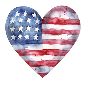 10 USA Flag Heart Clipart, USA Flag Clipart, Printable Watercolor ...