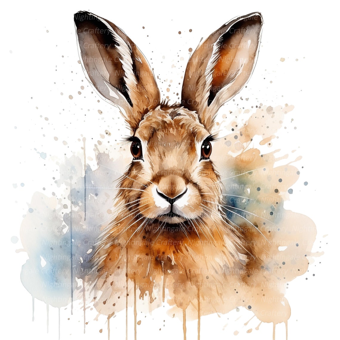 10 Surprised Hare Clipart, Amazed Rabbit, Printable Watercolor Clipart ...
