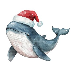 8 Cartoon Whale Clipart, Christmas Whale Illustration, Printable ...