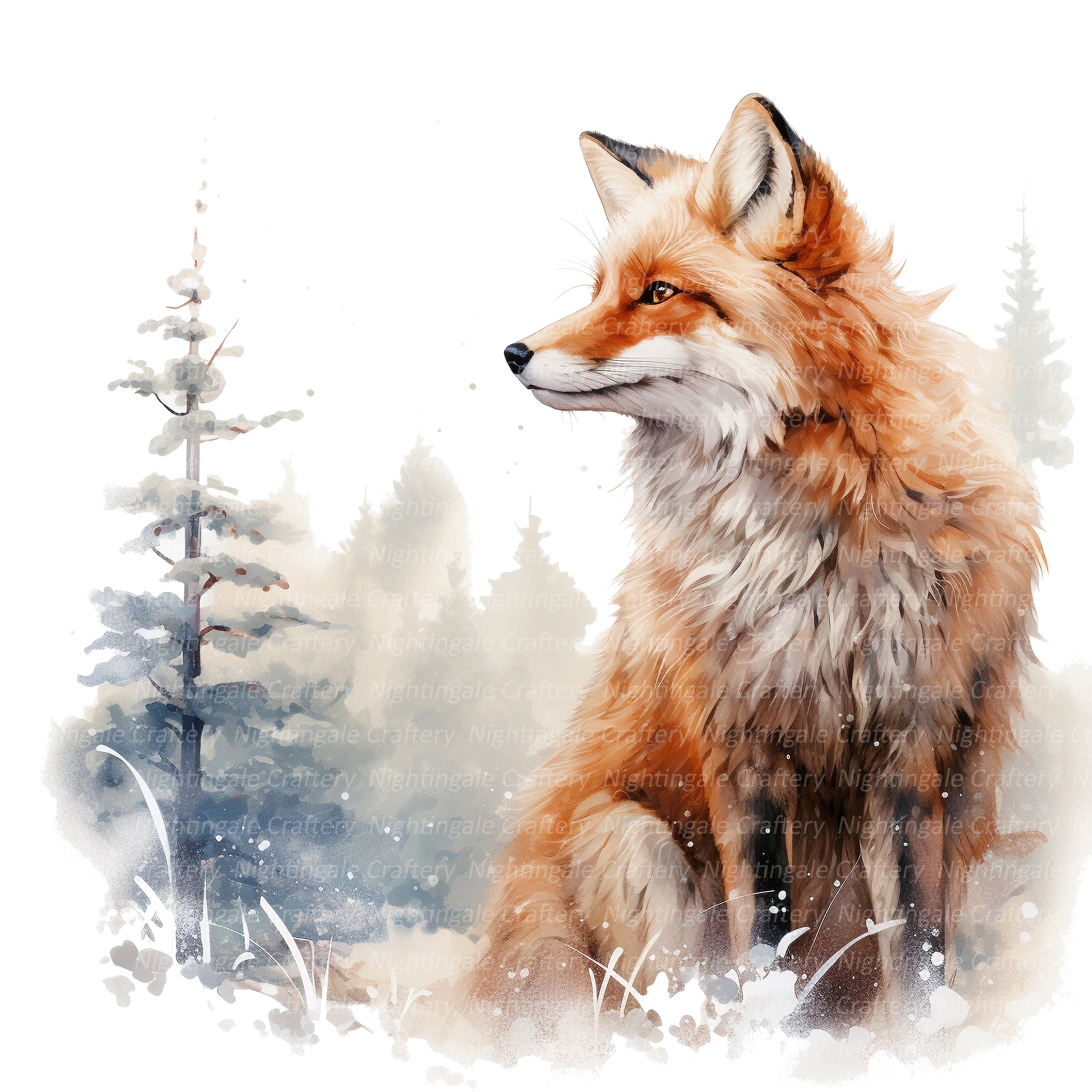 12 Fox in Winter Clipart, Printable Watercolor Clipart, High Quality ...