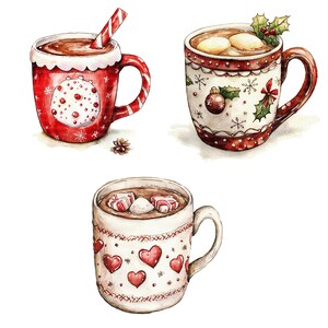 15 Christmas Mug Clipart, Christmas Card, Printable Watercolor Clipart ...