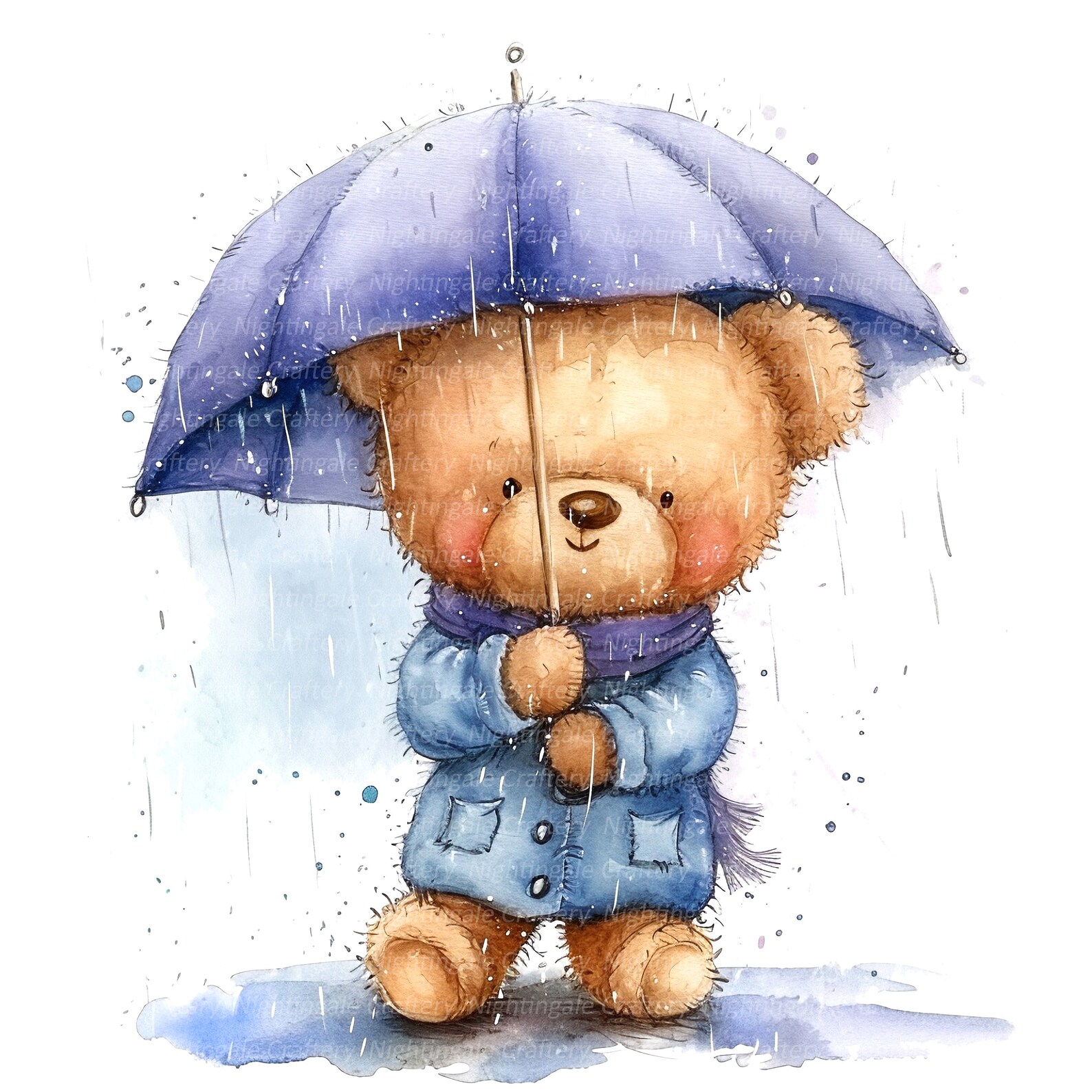 10 Teddy Bear Rainy Clipart, Teddy Bear in Rain, Printable Watercolor ...