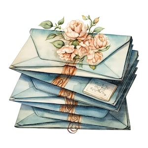 10 Stack of Envelopes Clipart, Vintage Envelope, Printable Watercolor ...