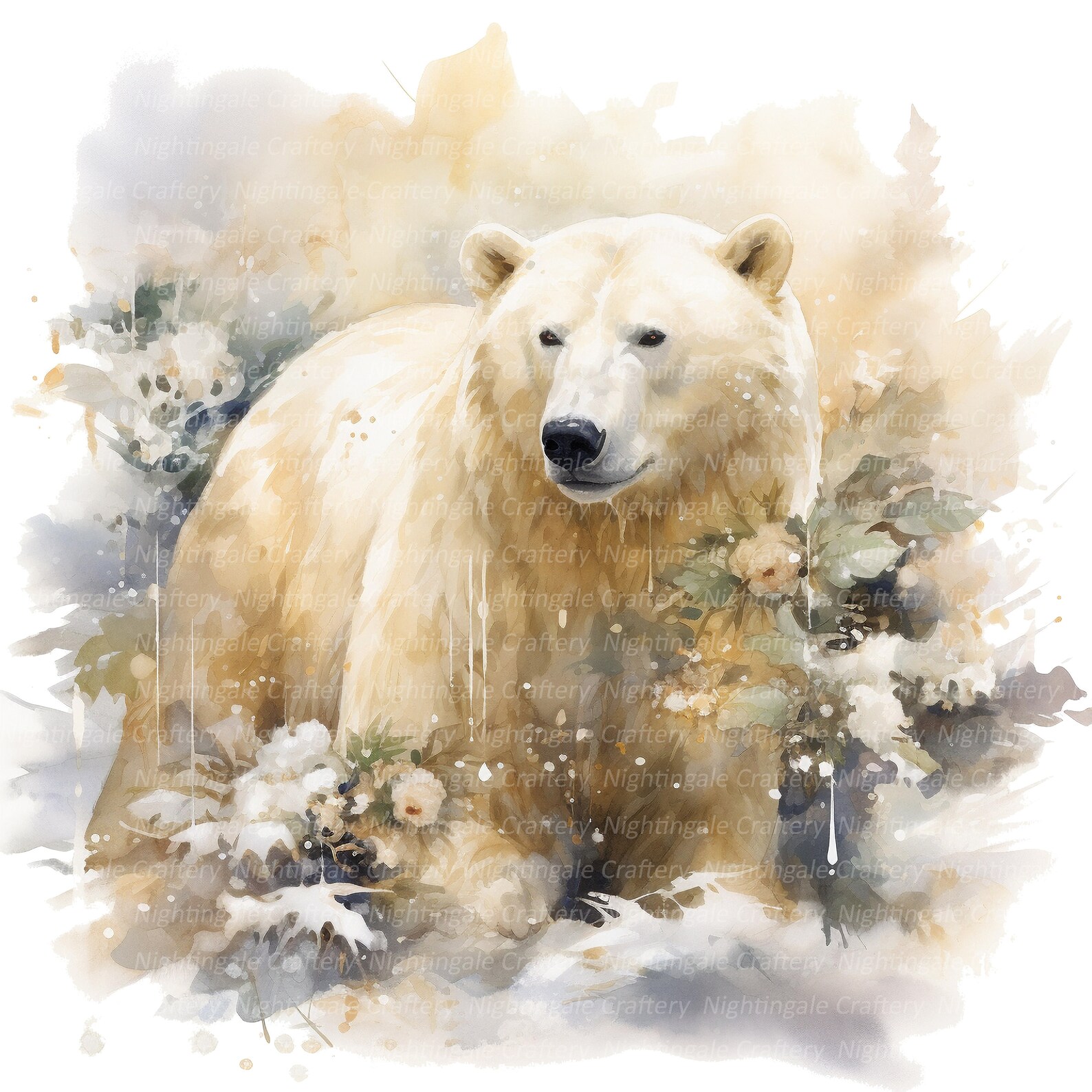 8 Christmas Polar Bear Clipart, Golden Theme, Printable Watercolor ...