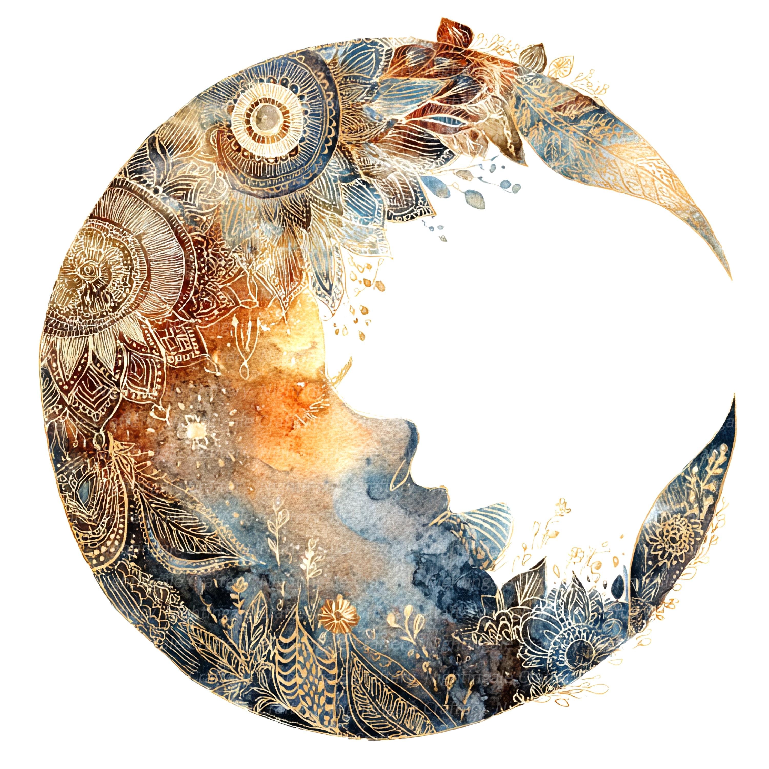 8 Moon Wall Art, Abstract Moon Design, Printable Watercolor Clipart ...