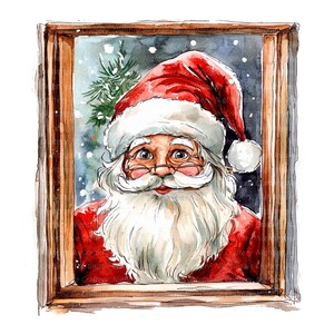 11 Christmas Santa Window Clipart, Printable Watercolor Clipart, High ...