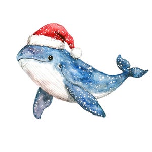 8 Cartoon Whale Clipart, Christmas Whale Illustration, Printable ...