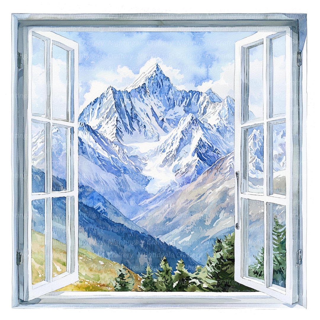 10 Window Mountain View Clipart, Window to Mountains Print, Printable ...