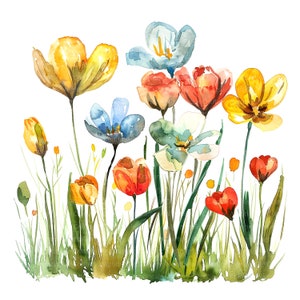 10 Spring Flowers Clipart, Tulips Clipart, Printable Watercolor Clipart ...