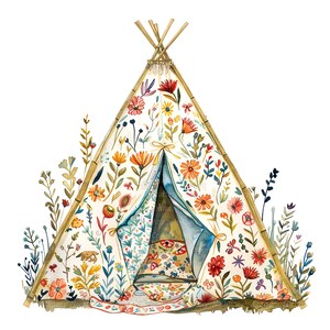 12 Floral Tent Clipart, Boho Tent Clipart, Printable Watercolor Clipart ...