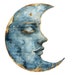 8 Blue Golden Moon Clipart, Moon Face Wall Art, Printable Watercolor ...