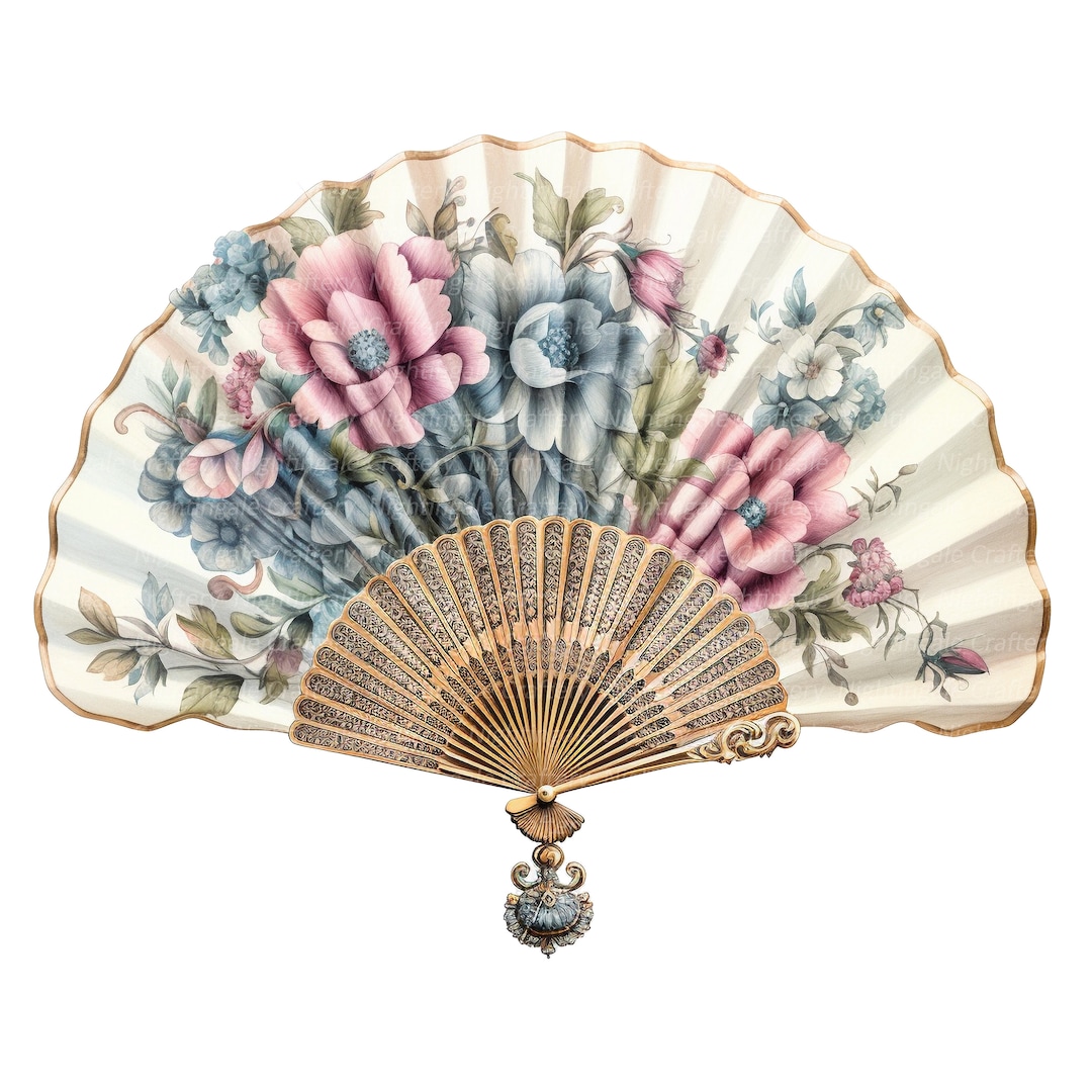 12 Floral Hand Fan Clipart, Vintage Hand Fan, Printable Watercolor ...