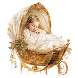 11 Baby in Cradle Clipart, Infant Clipart, Printable Watercolor Clipart ...