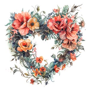 9 Floral Heart Wreath Clipart, Valentine's Day Heart, Digital Clipart ...