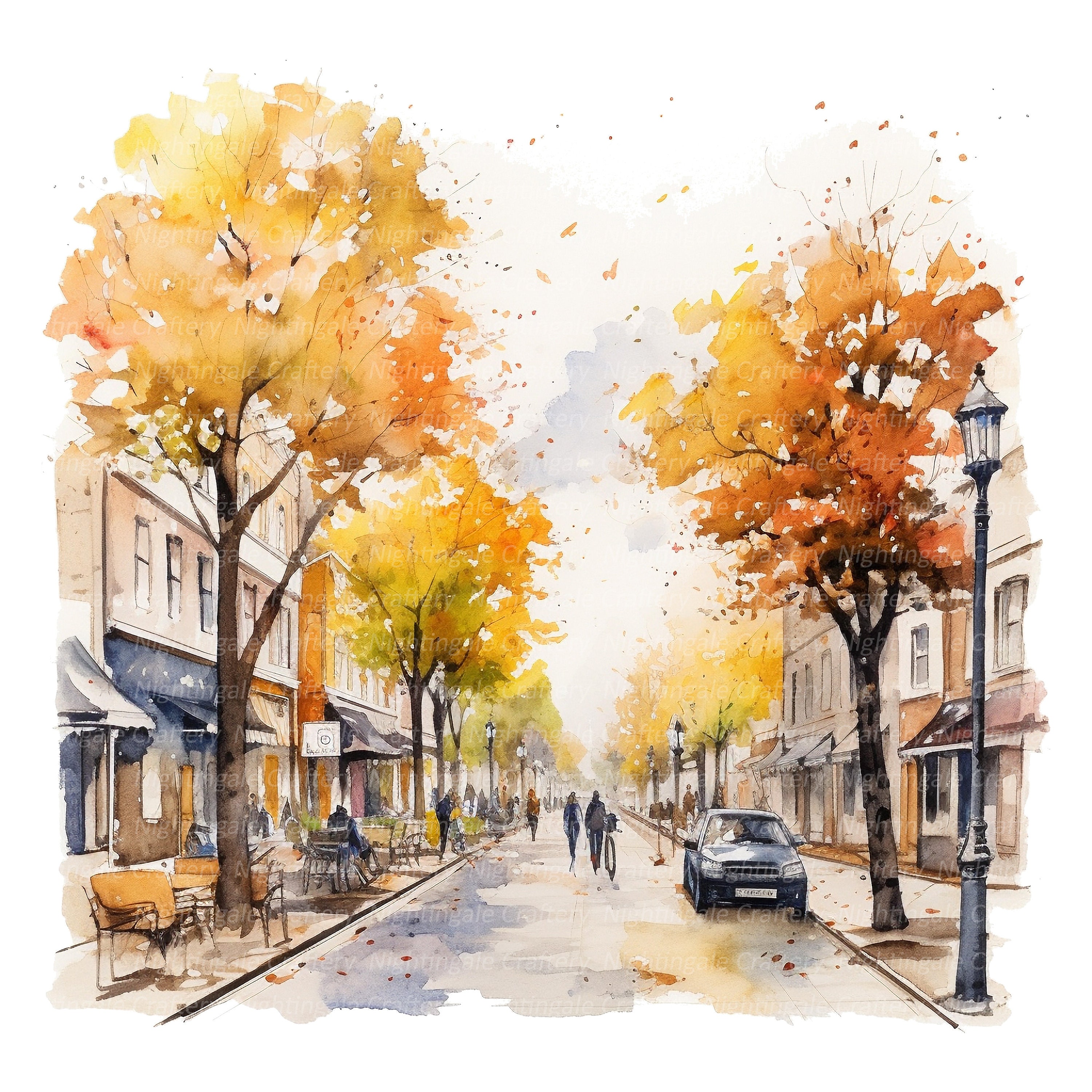 12 Autumn Street Clipart Autumn Clipart Printable Watercolor - Etsy