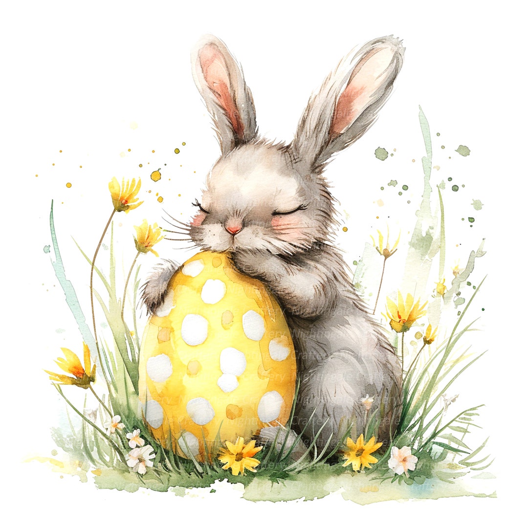 16 Easter Bunny and Egg Clipart, Easter Clipart, Printable Watercolor ...