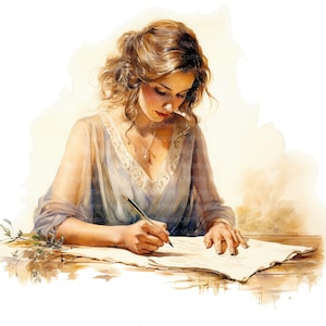 14 Woman Writing Clipart, Writer Clipart, Printable Watercolor Clipart ...